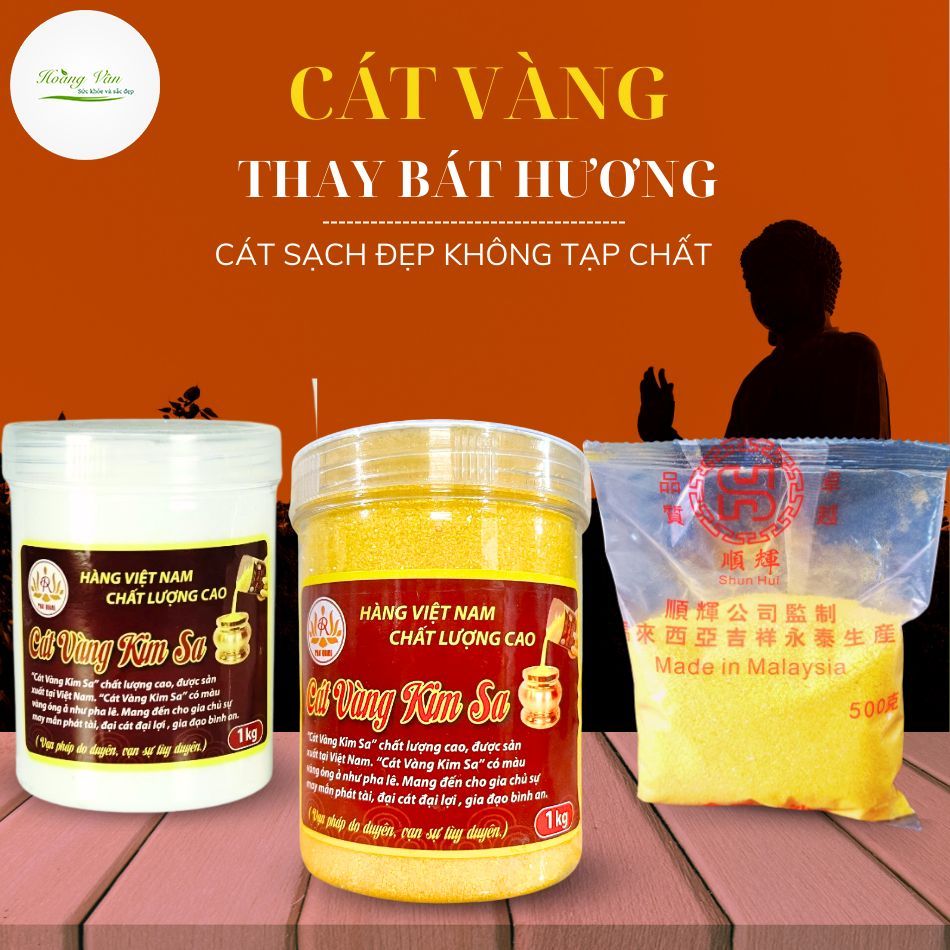 Cát vàng kim sa bịch 500g và hũ 1kg - Cát thay bát hương trang trí bàn ...