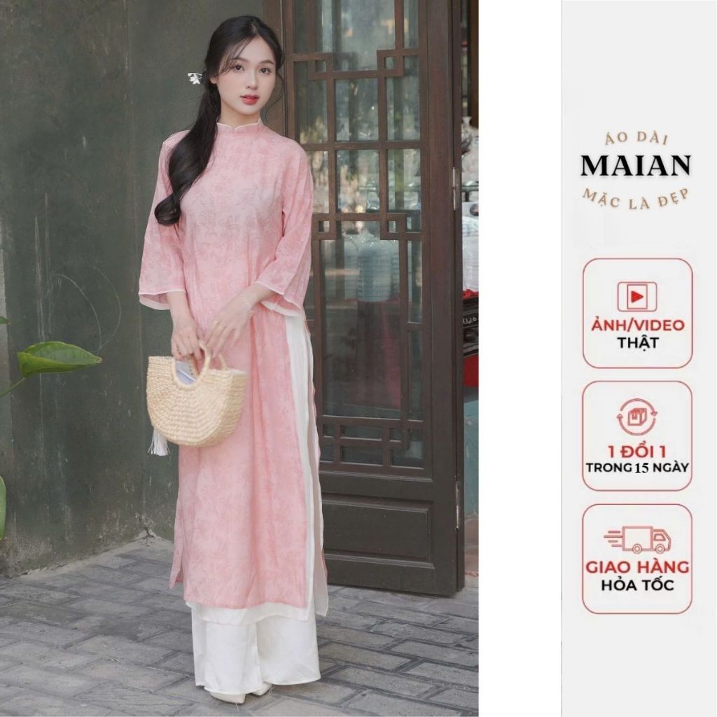 Set áo dài cách tân dáng suông 4 tà in hoa Maian áo dài cổ tàu tay lỡ ...