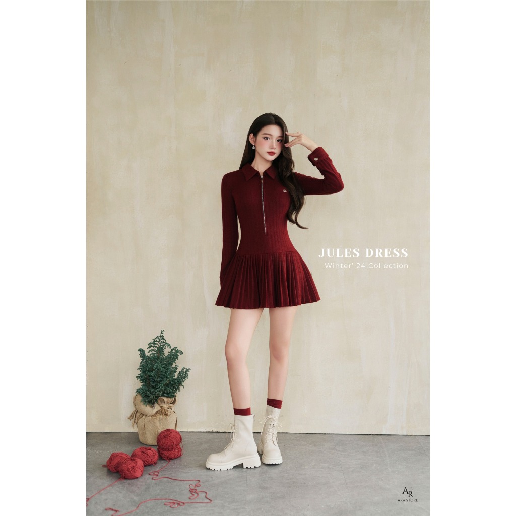 Ara - Váy len thiết kế xòe xếp li khóa kéo Jules Dress V87 | Shopee Việt Nam