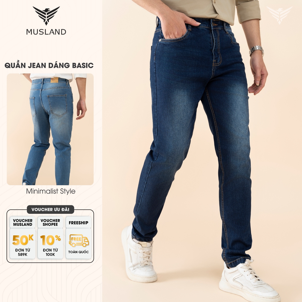 Quần Jeans Nam Cao Cấp MUSLAND Dáng Basic Slim Fit Co Giãn Tốt, Không ...