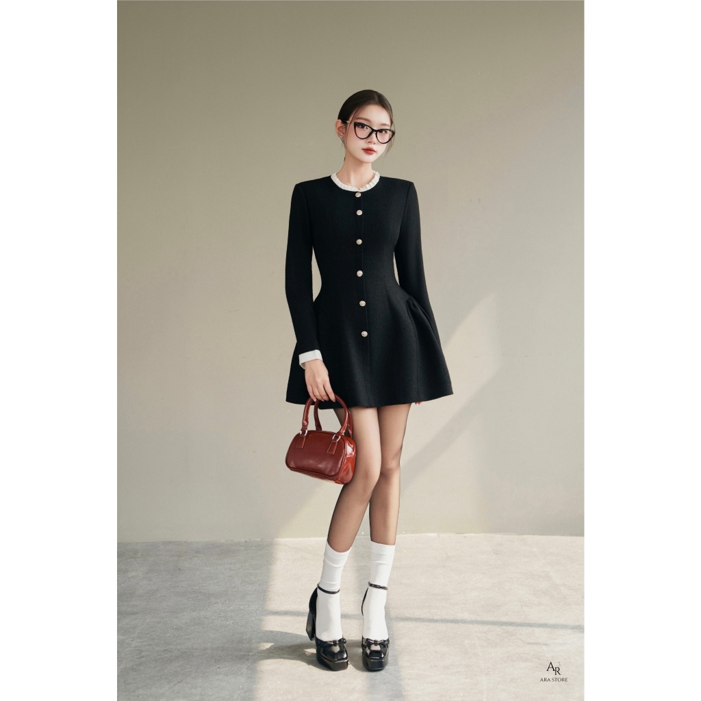 Ara - Váy đầm thiết kế dạ Tweed cổ bèo cúc Anouk Dress V89 | Shopee ...