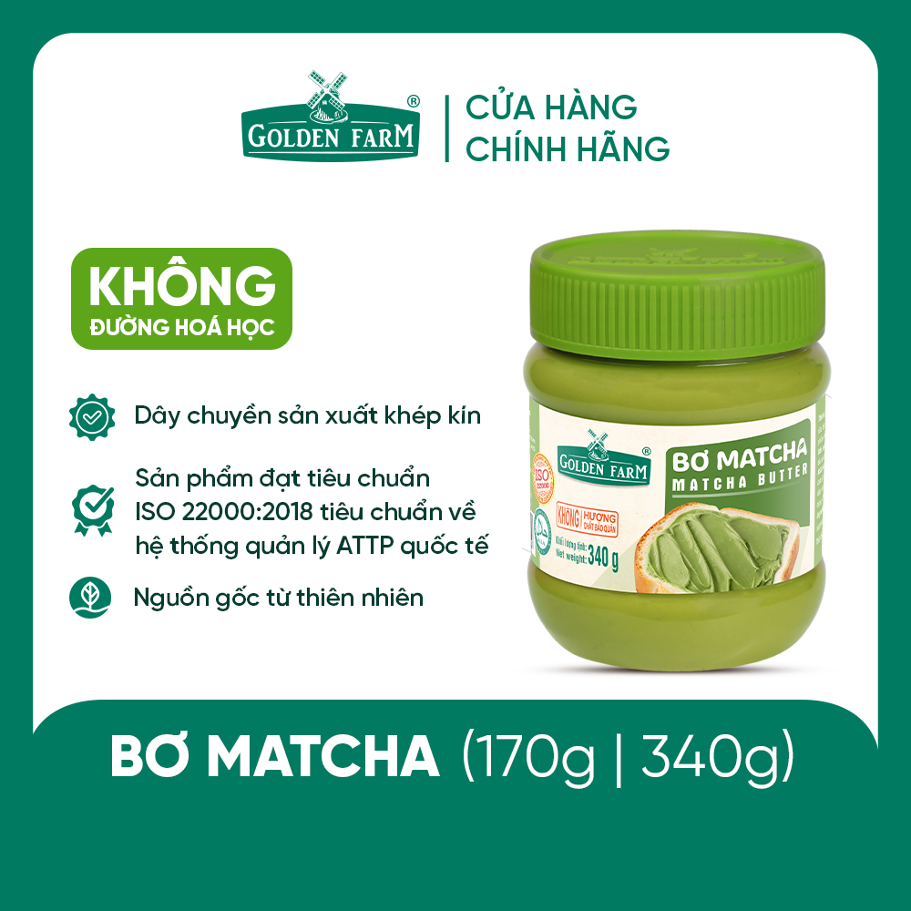 Bơ Matcha Golden Farm (170g/340g) hương vị tươi mát, thơm ngon, chất bơ ...