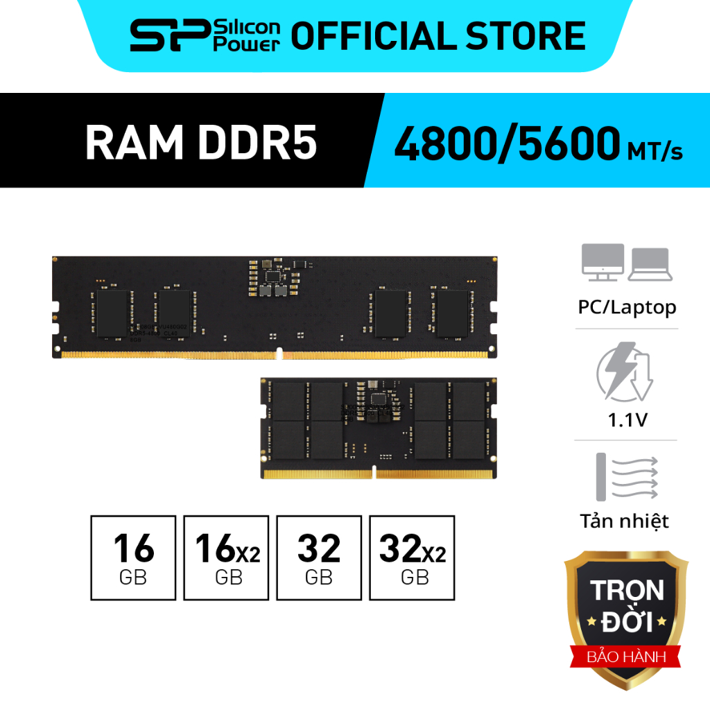 Ram máy tính Silicon Power DDR5 4800/5600 Mhz 8GB/16GB/32GB BẢO HÀNH ...