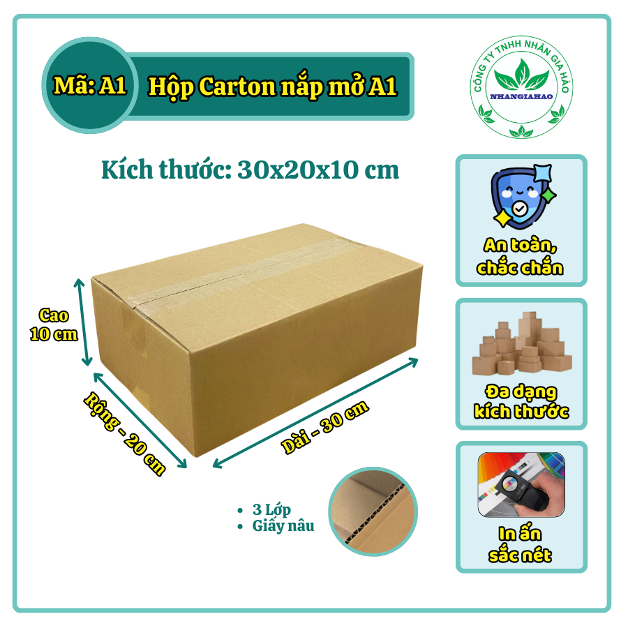 [Combo] 50 Hộp carton 30x20x10 cm, hộp shipcod, hộp giấy đóng gói, hộp ...