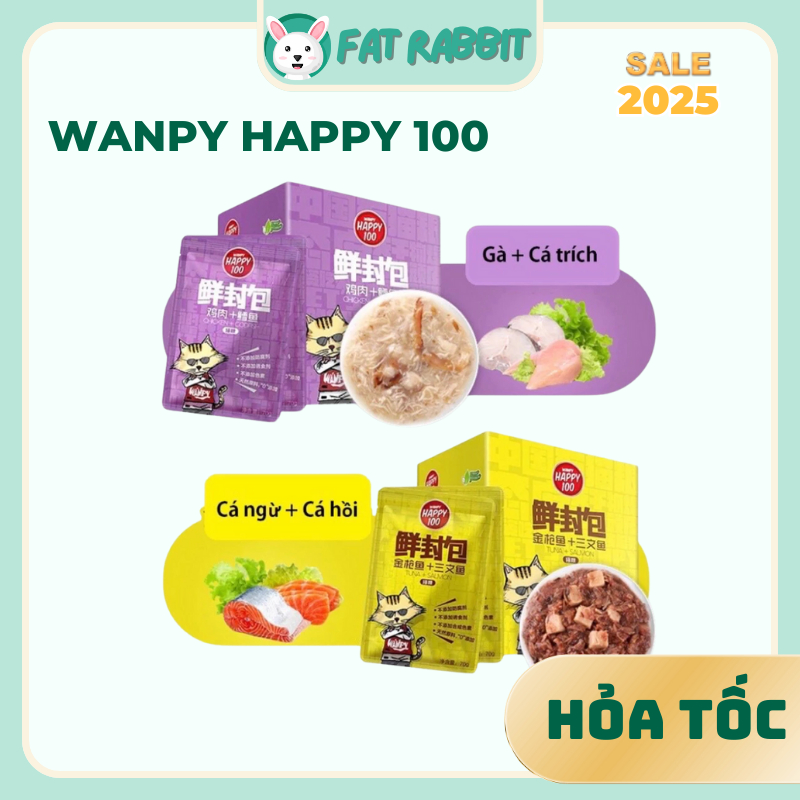 Pate wanpy happy 100 gói 70gr - pate cho mèo gồm 6 vị có sợi thịt ...
