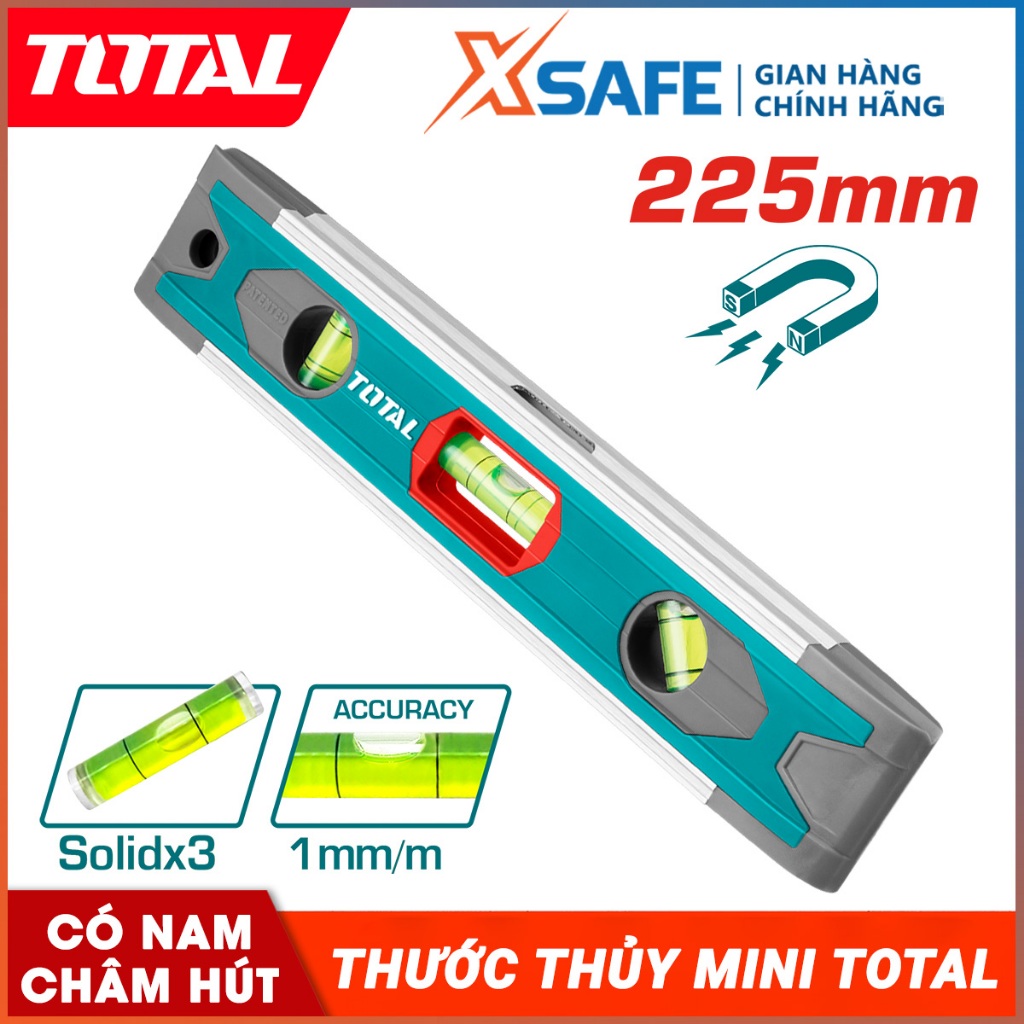 Thước thủy mini có từ TOTAL TMT2235 Thước thủy nam châm nhôm bọc nhựa ...