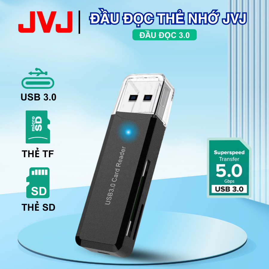 Đầu Đọc Thẻ Nhớ JVJ USB 3.0, Đầu Đọc Thẻ Nhớ SD/TF/Micro SD Tương Thích ...