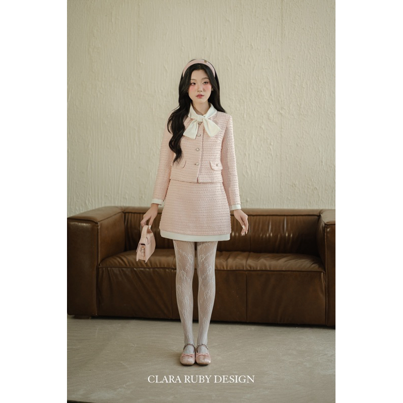 CLARA RUBY - Set dạ Hồng cao cấp Pink cổ nơ | Shopee Việt Nam