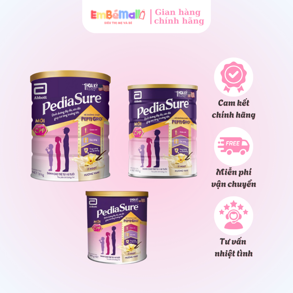 Sữa Bột Pediasure B/A hương Vani Ít Ngọt 380g/800g/1.6kg (mẫu mới ...