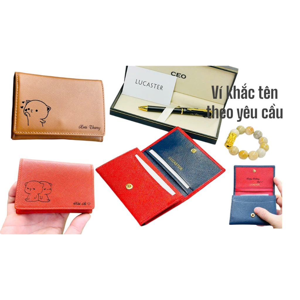 Ví nữ da thật khắc tên theo yêu cầu Hàn Quốc đựng thẻ thời trang ...
