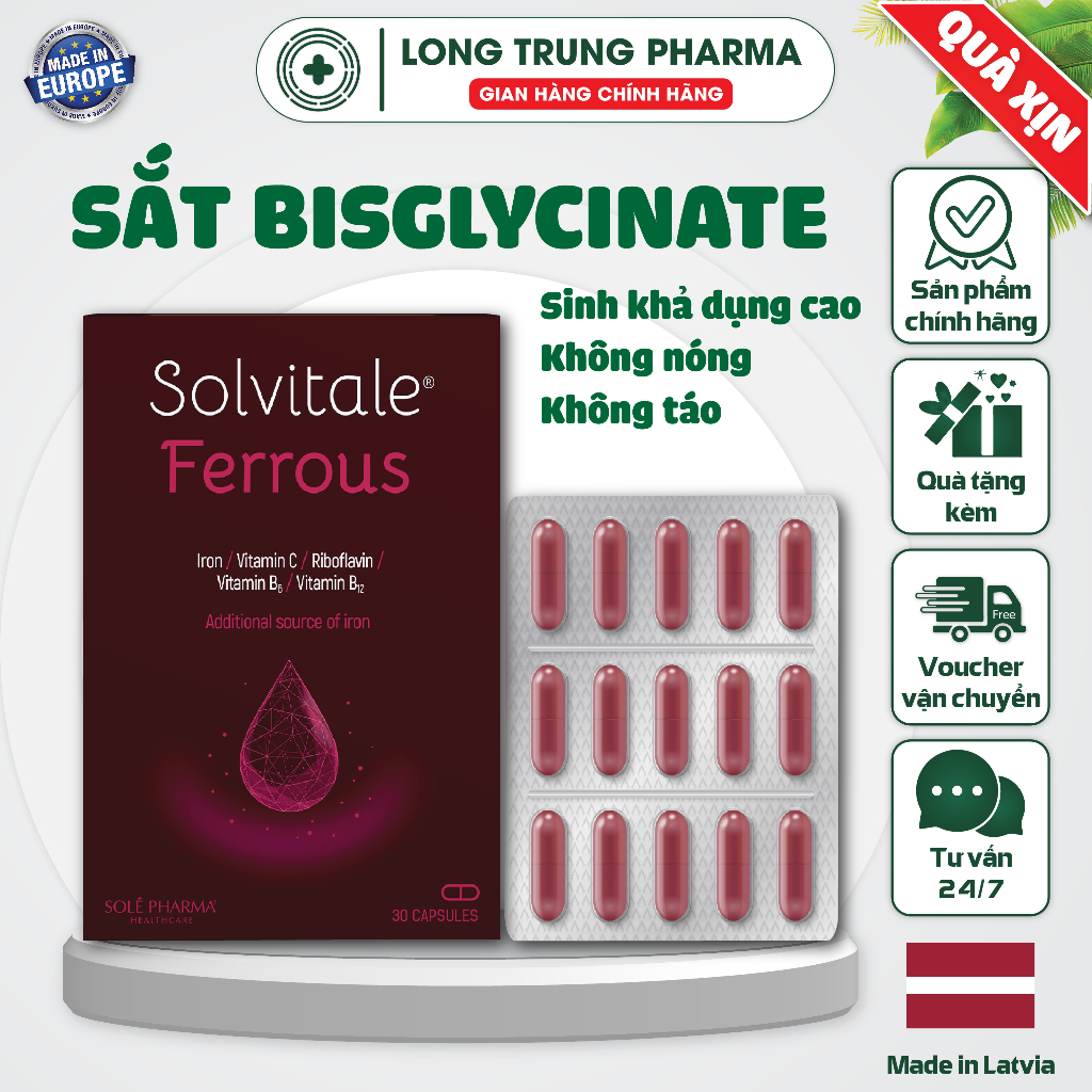 Sắt Bisglycinate Solvitale Ferrous, Bổ sung sắt sinh khả dụng cao ...