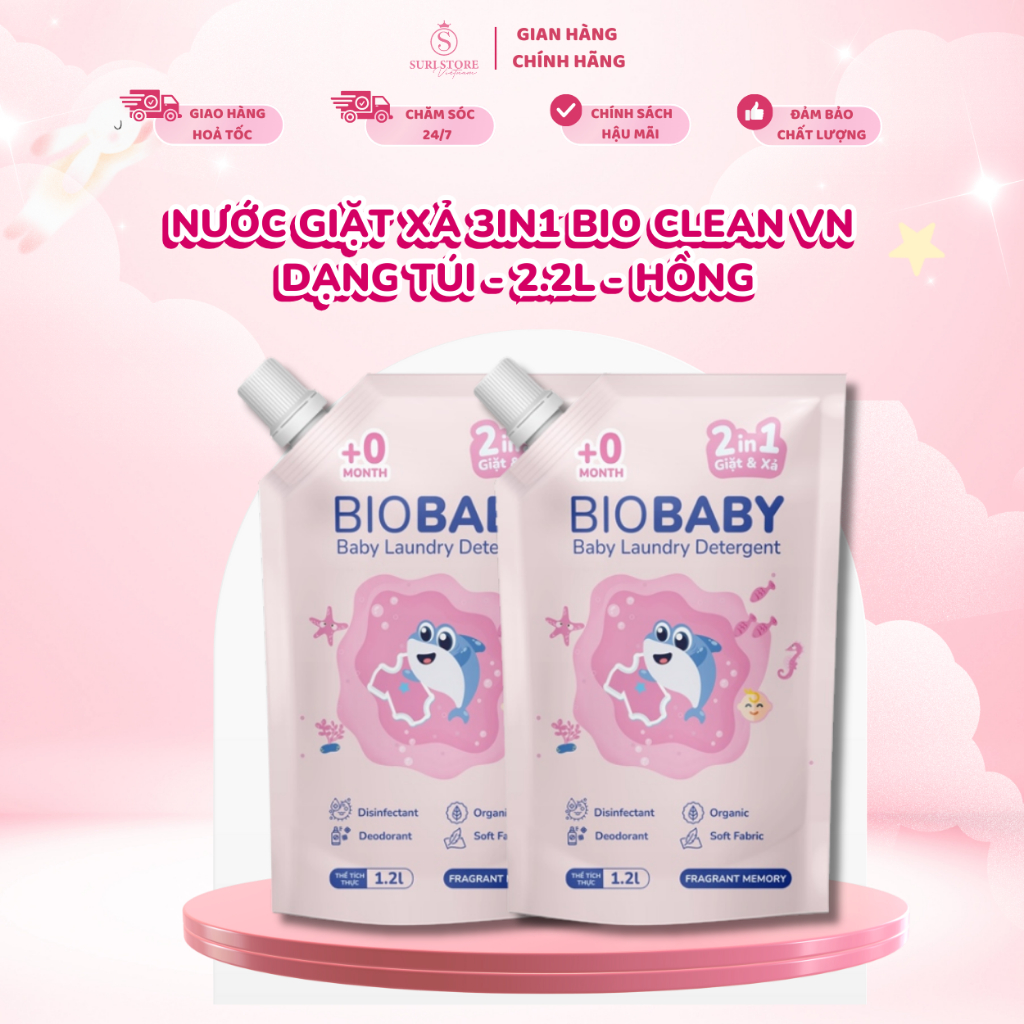 Nước giặt xả 3in1 Bio Clean dạng túi - 2.2L - Hồng | Shopee Việt Nam