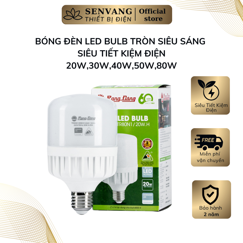Bóng đèn led bulb Tròn Rạng Đông 20w, 30w,40w,50w,80w siêu sáng, tiết ...