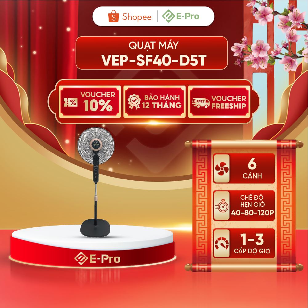 Quạt đứng E-pro VEP-SF40-D5T - 3 chế độ gió linh hoạt - kết cấu 6 cánh ...