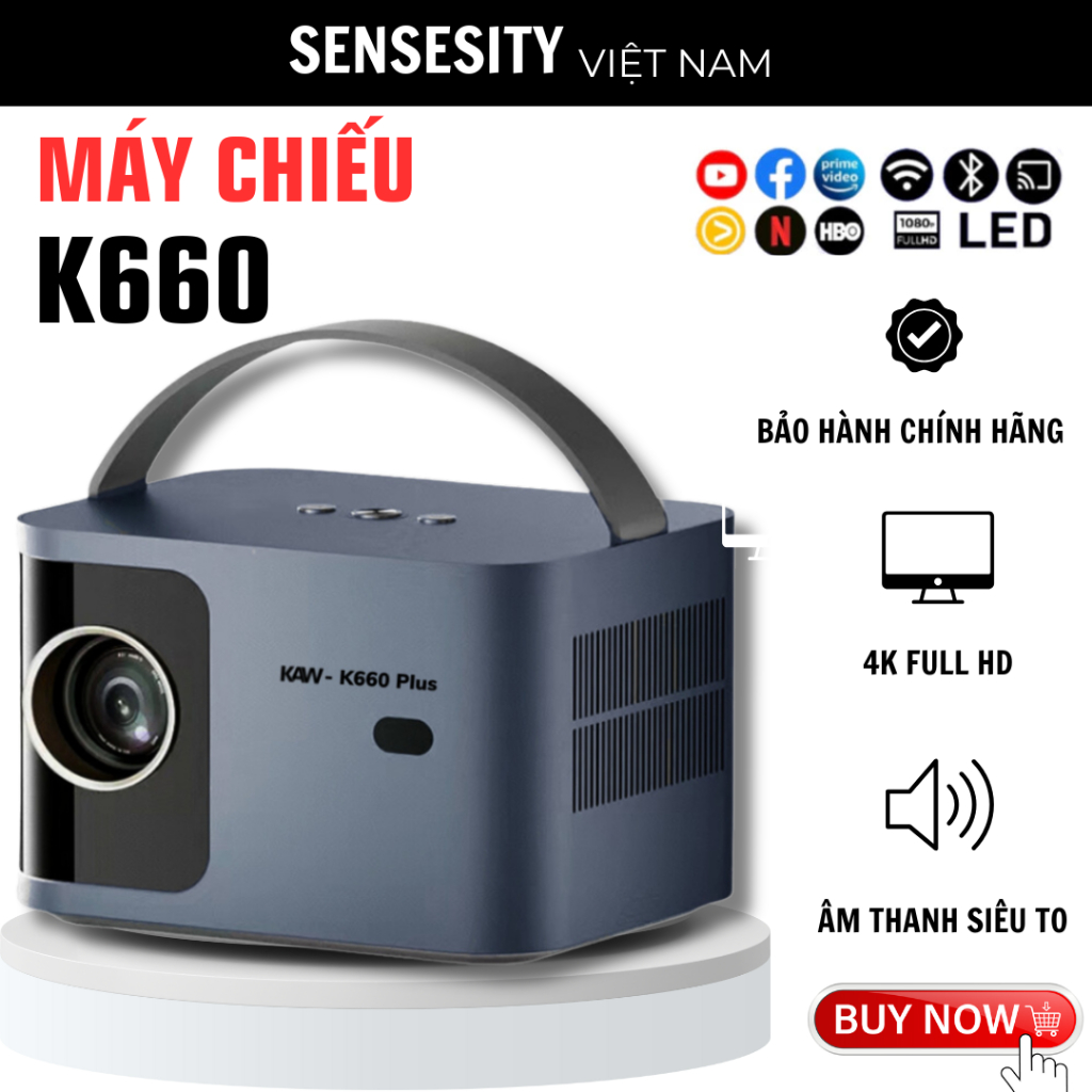 Máy Chiếu Mini K660 Plus hệ điều hành Android, Hỗ trợ video 4K, BH 12 ...
