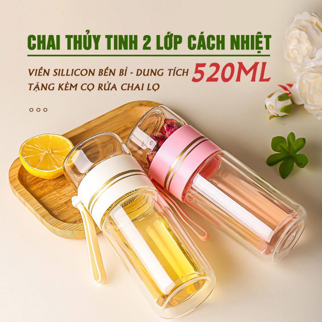 Bình Thủy Tinh 2 Lớp Pha Trà Cách Nhiệt Có Lõi Lọc Inox 304, Dung Tích 520ml | Shopee Việt Nam