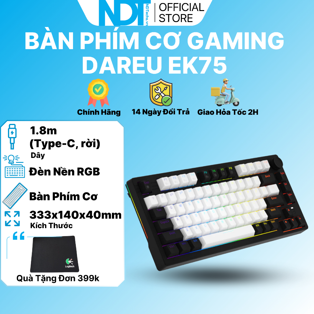 Bàn phím cơ Gaming DAREU EK75 (2 sides RGB strip, DareU DREAM sw, Type-C) | Shopee Việt Nam