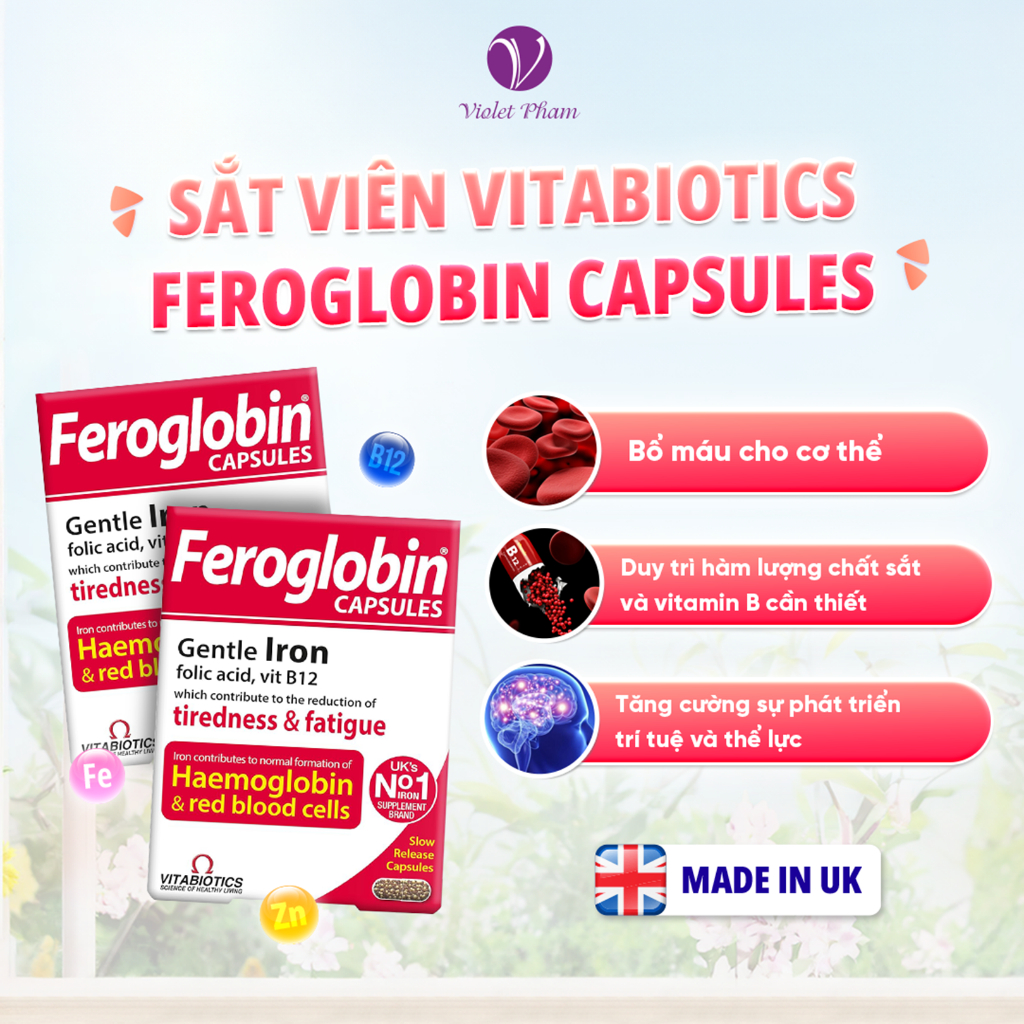 Viên Sắt Bổ Máu Vitabiotics FEROGLOBIN B12 Hỗ Trợ Tăng Khả Năng Tạo Máu, Nâng Cao Sức Đề Kháng ...