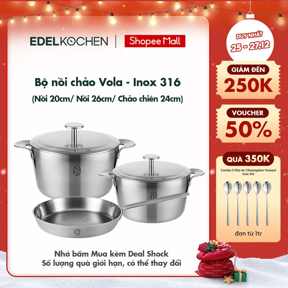 Bộ nồi chảo inox 316 Edelkochen Vola Collection - Màu Satin (Nồi 20cm ...