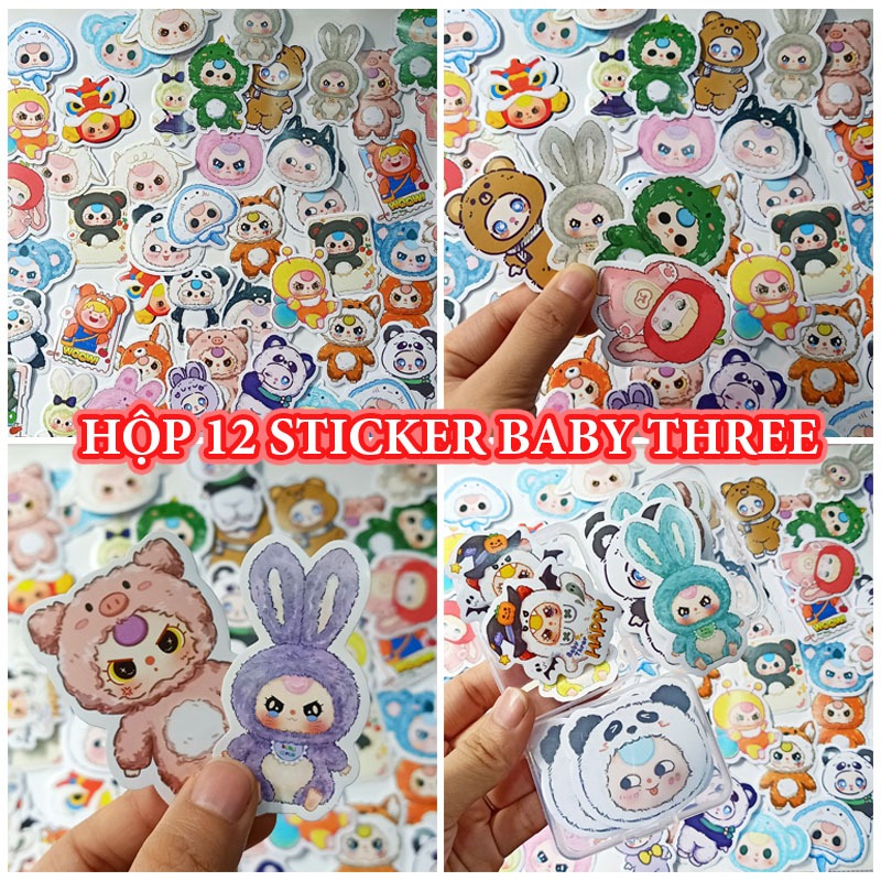 Hộp 12 sticker Baby Three Thỏ Thị Trấn Nommi Tem dám Labubu Capybara ...