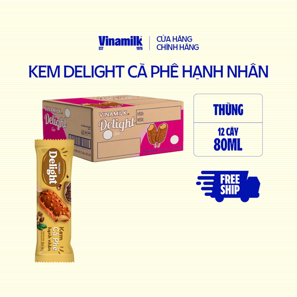 [CHỈ GIAO HCM+HN] Thùng 12 Cây Kem Cà phê H.nhân Delight Vinamilk 80ml ...