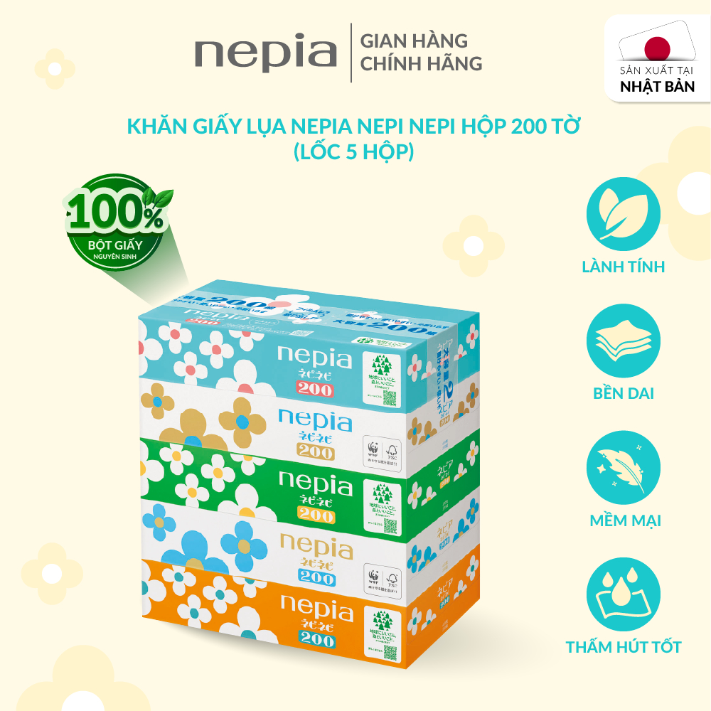 Combo 5 hộp khăn giấy lụa NEPIA Nepi Nepi (1000 tờ x2 lớp) không kích ứng, nhẹ dịu và an toàn ...