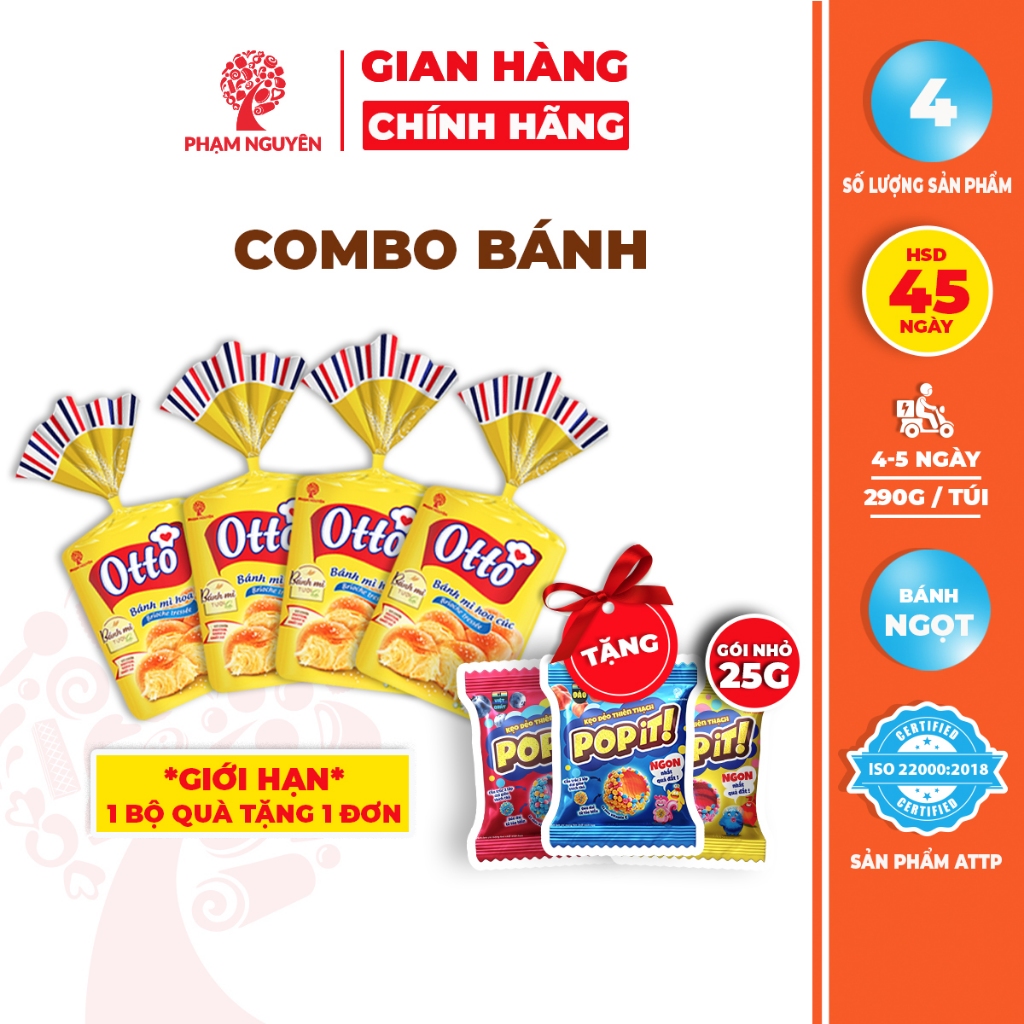 [TẶNG THÊM 3 GÓI KẸO NHỎ 25G] Combo 4 Bịch Bánh mì Hoa Cúc Otto - Otto Brioche Tressée 290g ...