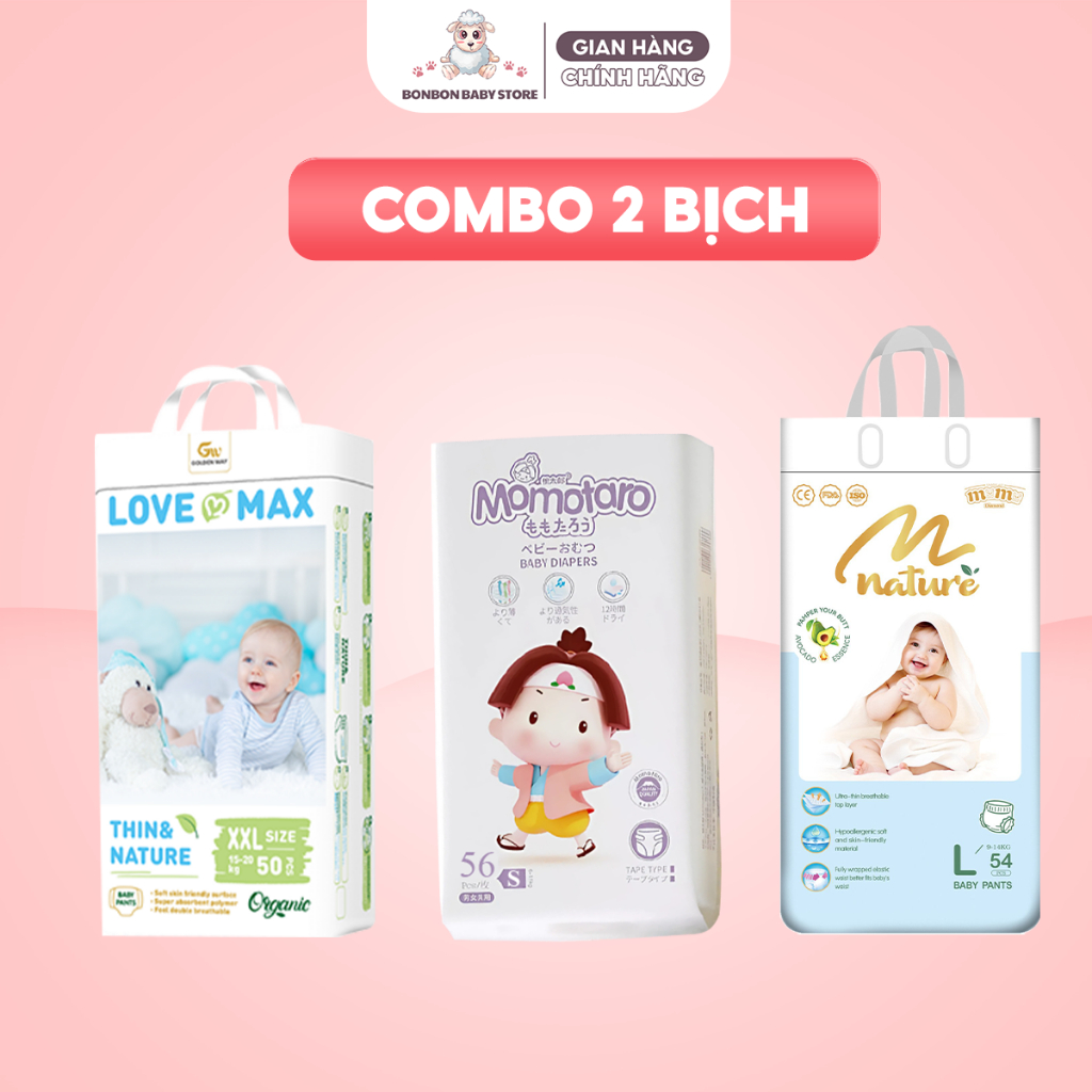 [2 BỊCH] Tã Bỉm Momotaro, Momo Nature, Love Max Cho Bé Yêu | Shopee ...