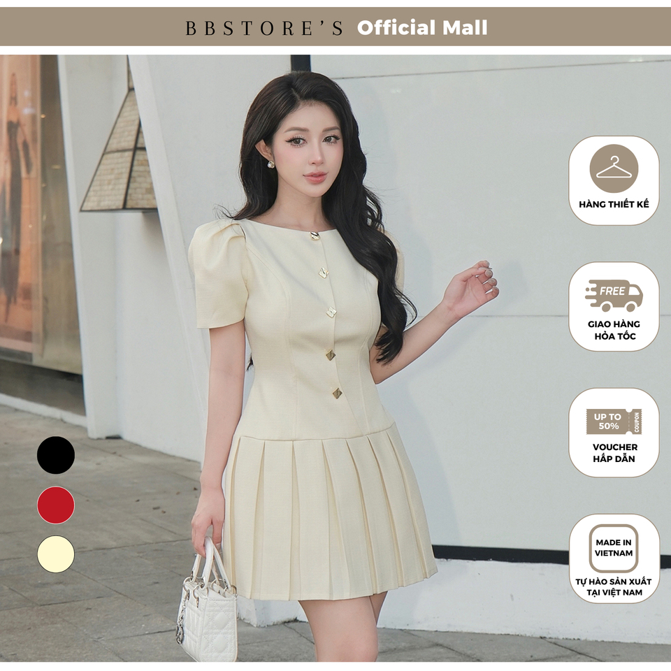 Đầm Xòe Dự Tiệc Tay Phồng Tùng Váy Xếp Ly Cut Out Vai Chất Linen Gân ...
