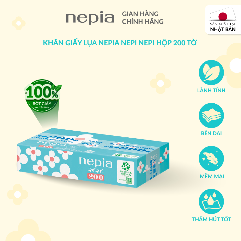 Khăn giấy lụa NEPIA Nepi Nepi 2 lớp 100% bột giấy nguyên sinh, không chất tẩy 200 tờ - Chính ...