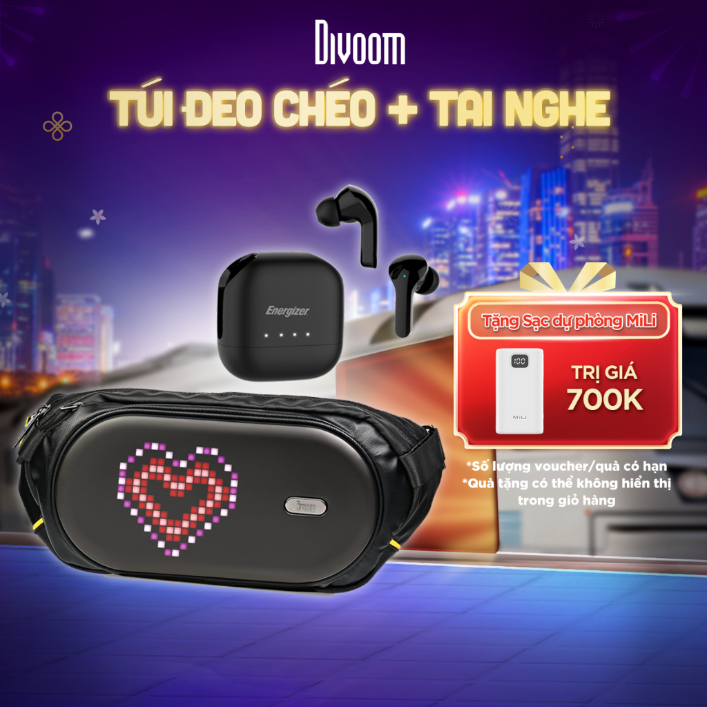 Combo Túi đeo chéo màn hình LED Divoom Pixoo SlingBag-C và tai nghe ...