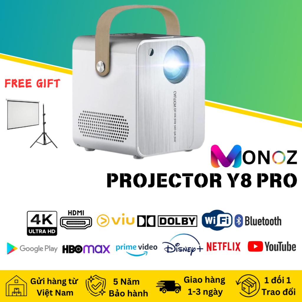 ⭐MONOZ Máy chiếu mini Y8 PRO đa kết nối điện thoại di động Wifi ...