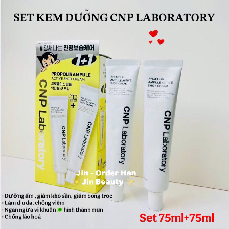 [Bill Oliveyoung ] Set Kem dưỡng keo ong CNP Propolis Ampoule Active Shot Cream ( 75ml+ 75ml ...