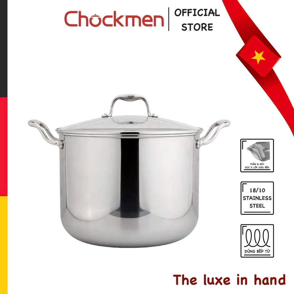 Nồi Luộc Gà CHOCKMEN 28-30CM Inox 18/10 Đúc Nguyên Khối Nắp Kính Nồi Nấu Canh Nồi Nấu Phở Dùng ...