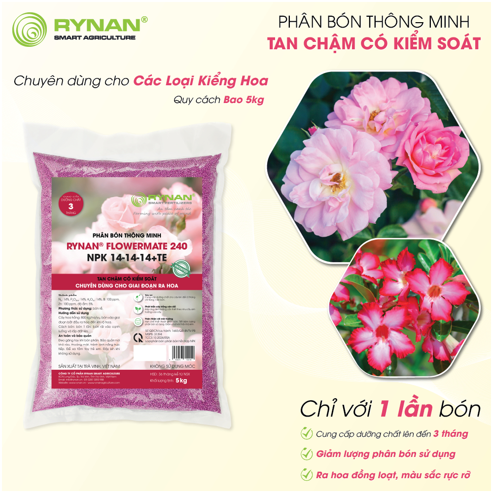 Phân Bón Tan Chậm Cho Hoa Hồng RYNAN® FLOWERMATE 240 NPK 14-14-14+TE ...