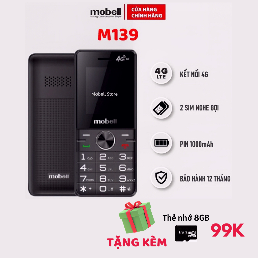 [Freeship] Điện Thoại 4G Mobell M139 – 2 SIM, Sóng Mạnh, Pin Trâu, Nghe Gọi Siêu Bền, BH 12 ...