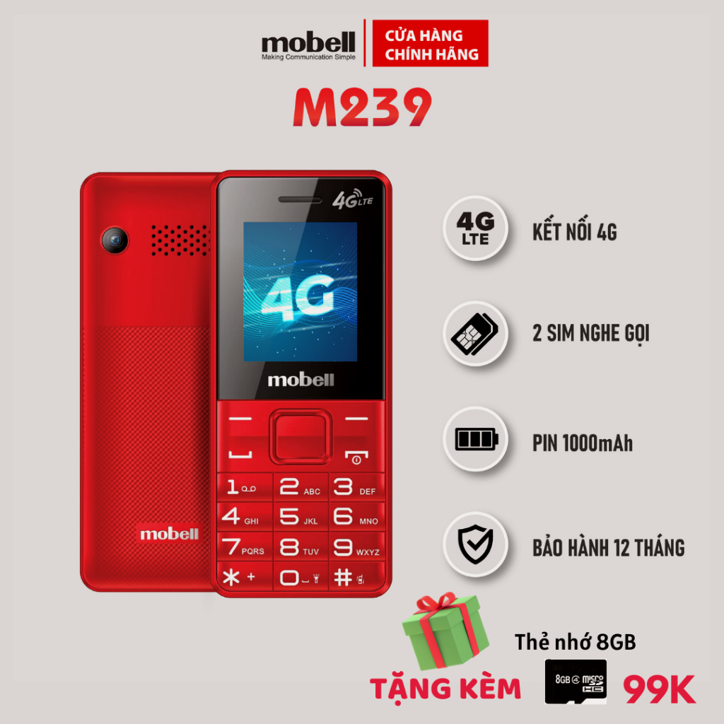 [Mua 1 được 2] Điện Thoại phổ thông Mobell M239 Chính Hãng Nghe Gọi Loa ...