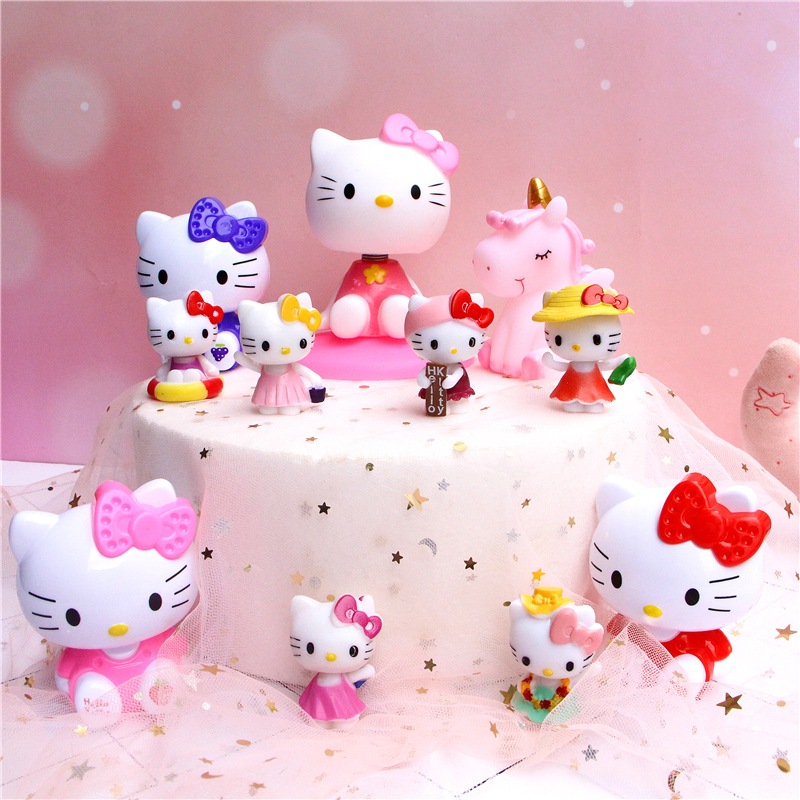 Bộ 10 mèo Hello Kitty cao ~8cm trang trí bánh sinh nhật, mô hình mèo ...