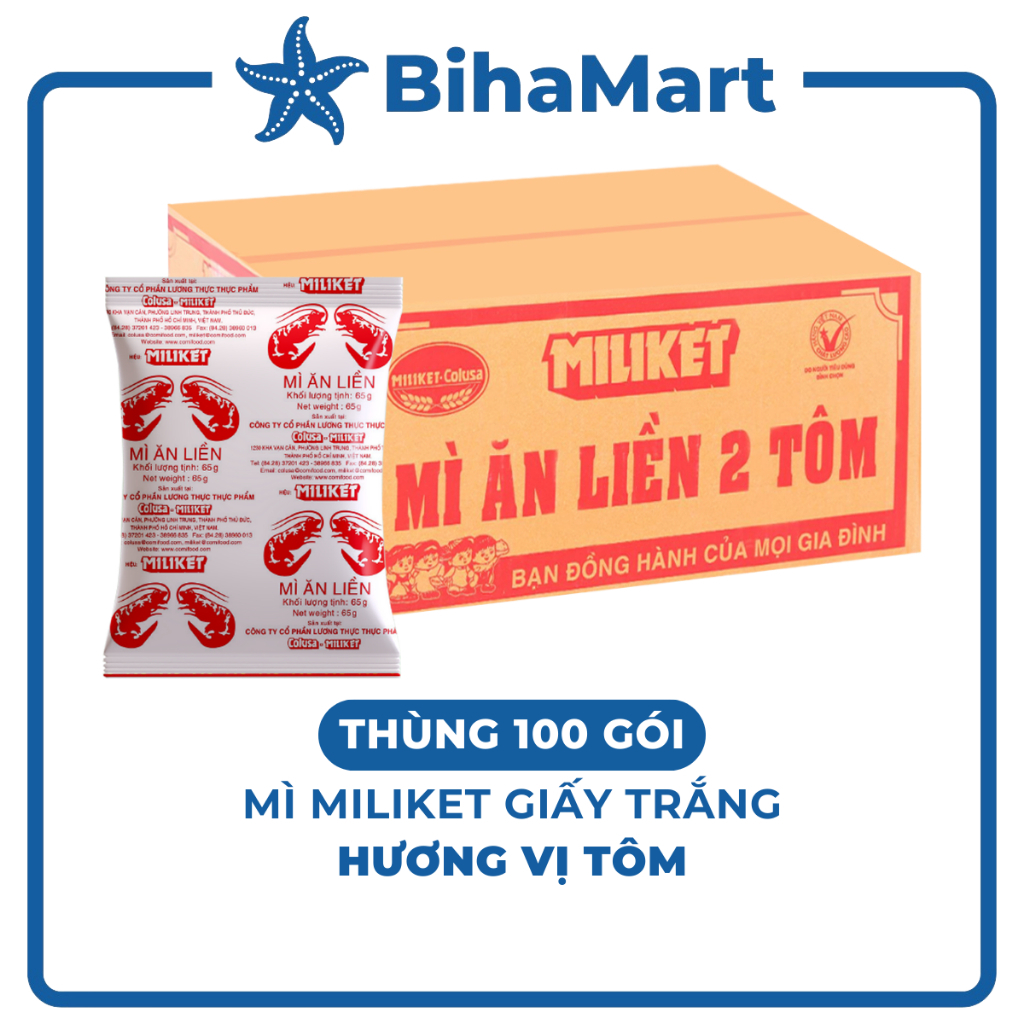 [THÙNG100GÓI]- COLUSA - Mì Miliket gói giấy trắng hương vị Tôm, Mì tôm ...