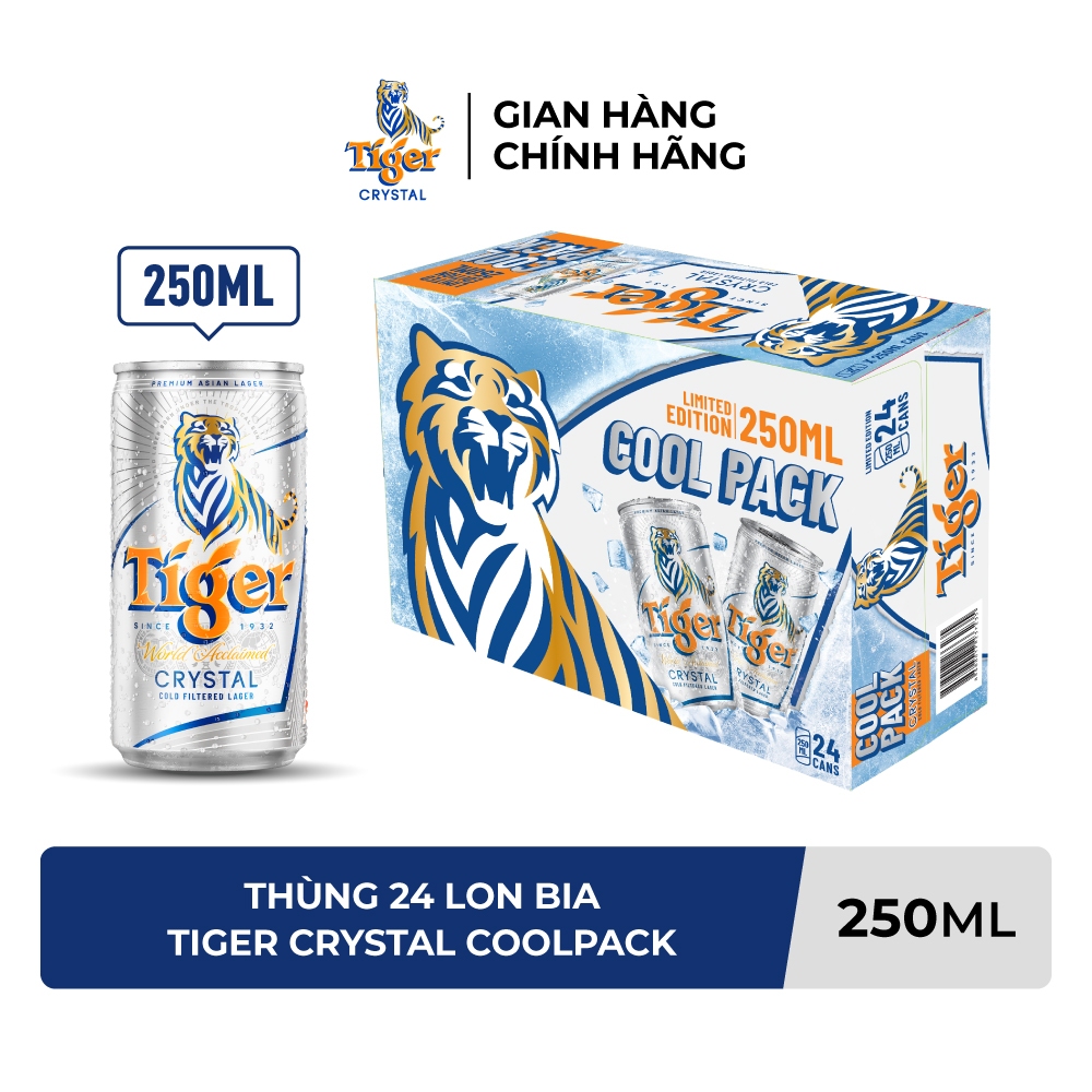 Thùng 24 lon bia Tiger Crystal Coolpack 250ml | Shopee Việt Nam