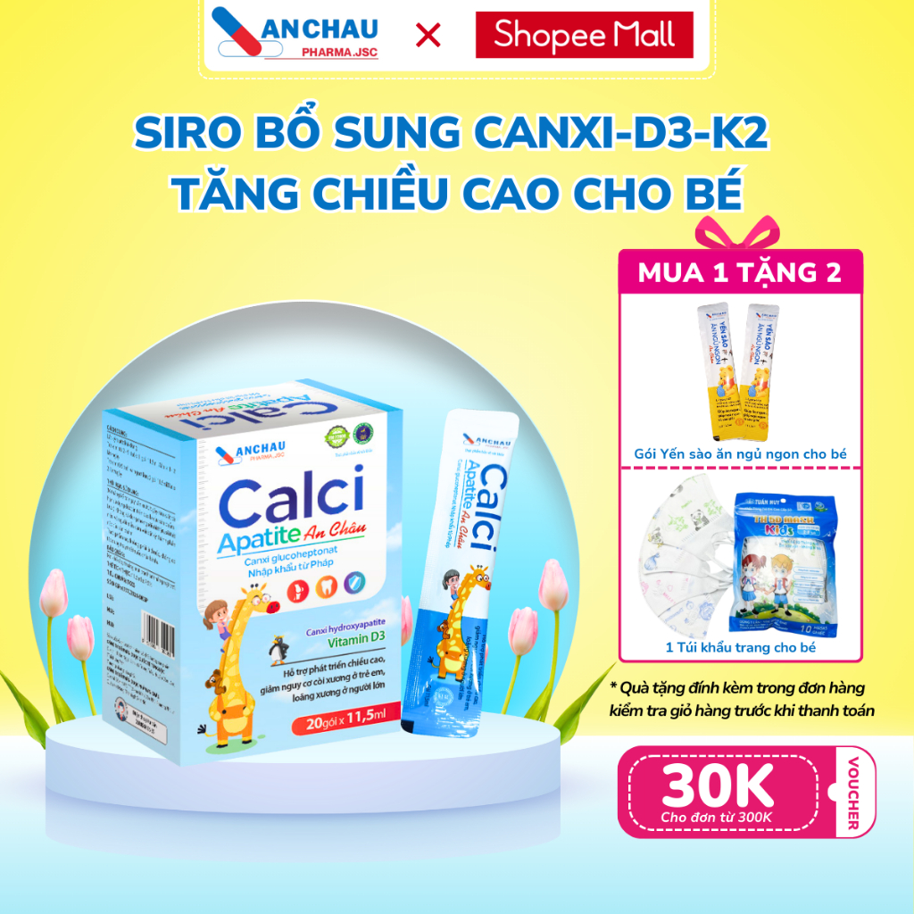 Vitamin D3 K2 cho bé Calci Apatite hỗ trợ cải thiện chiều cao hộp 20 ...