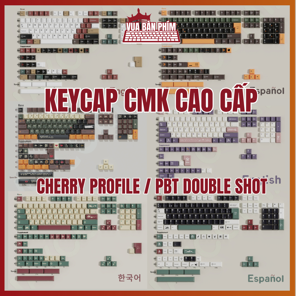 Bộ keycap cmk cao cấp, nhựa pbt double shot dày 1,5mm, profile cherry ...