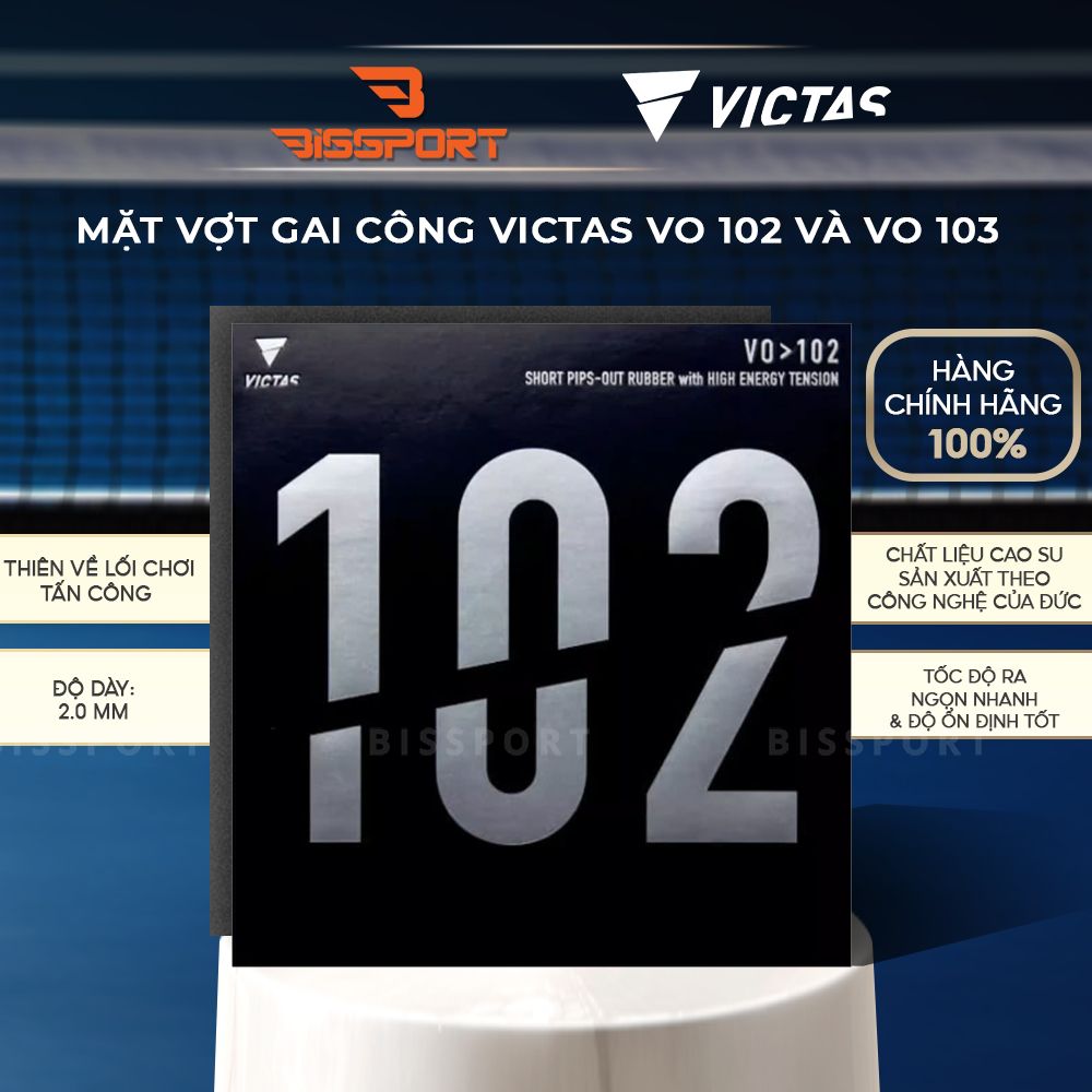 Mặt Vợt Bóng Bàn Victas VO-102 Gai Công Đen Chính Hãng - Sức Mạnh Vượt Trội, Tốc Độ Tối Ưu, Kiểm ...