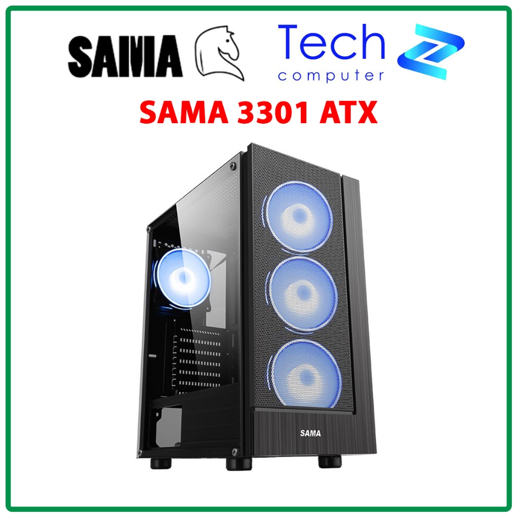 Vỏ Case SAMA 3301 (Mid Tower/Màu Đen/Mặt Lưới/Kèm sẵn 3 Fan) | Shopee ...