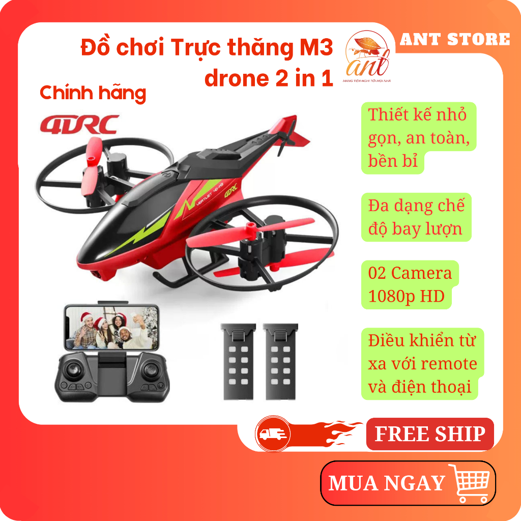 Đồ chơi máy bay Drone trực thăng 4DRC M3 điều khiển từ xa cho trẻ trải ...