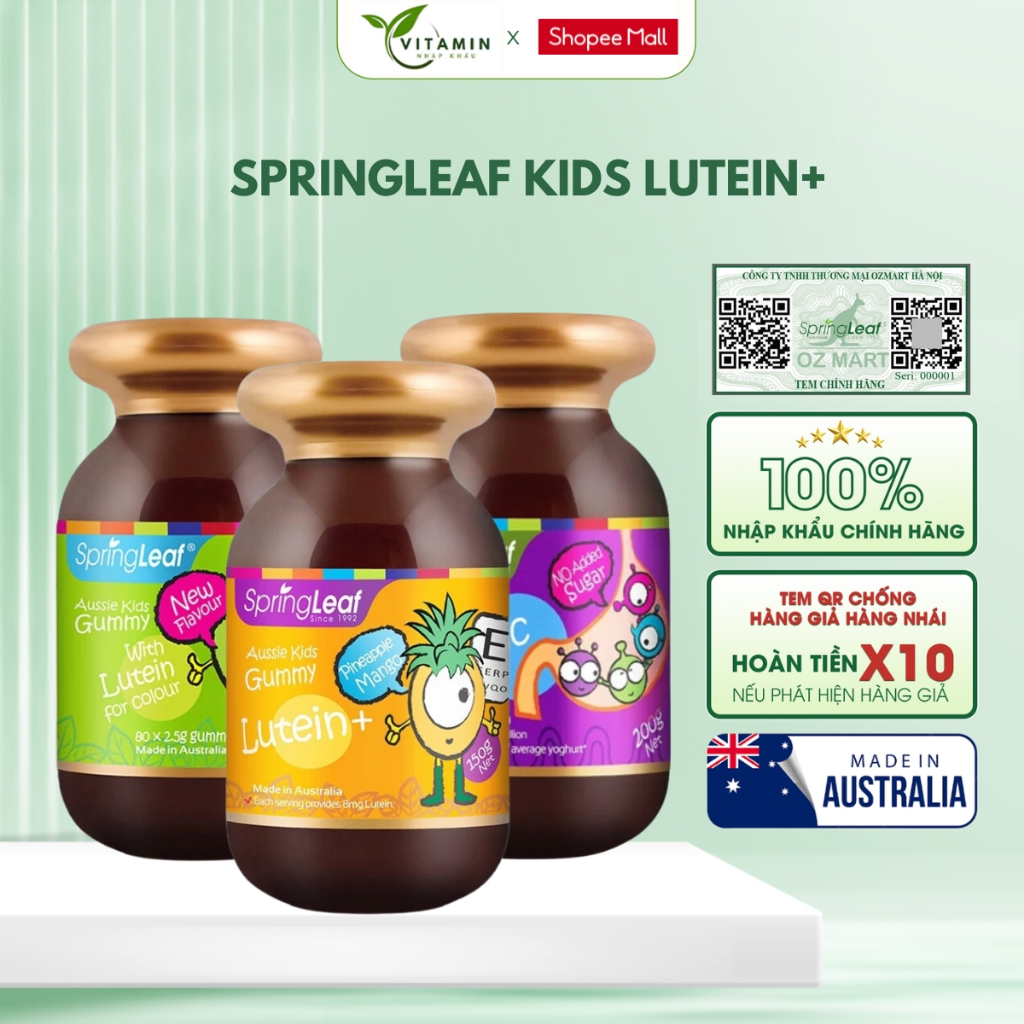 Kẹo dẻo bổ mắt Springleaf Aussie Kids Gummy Lutein cho bé từ 2 tuổi ...