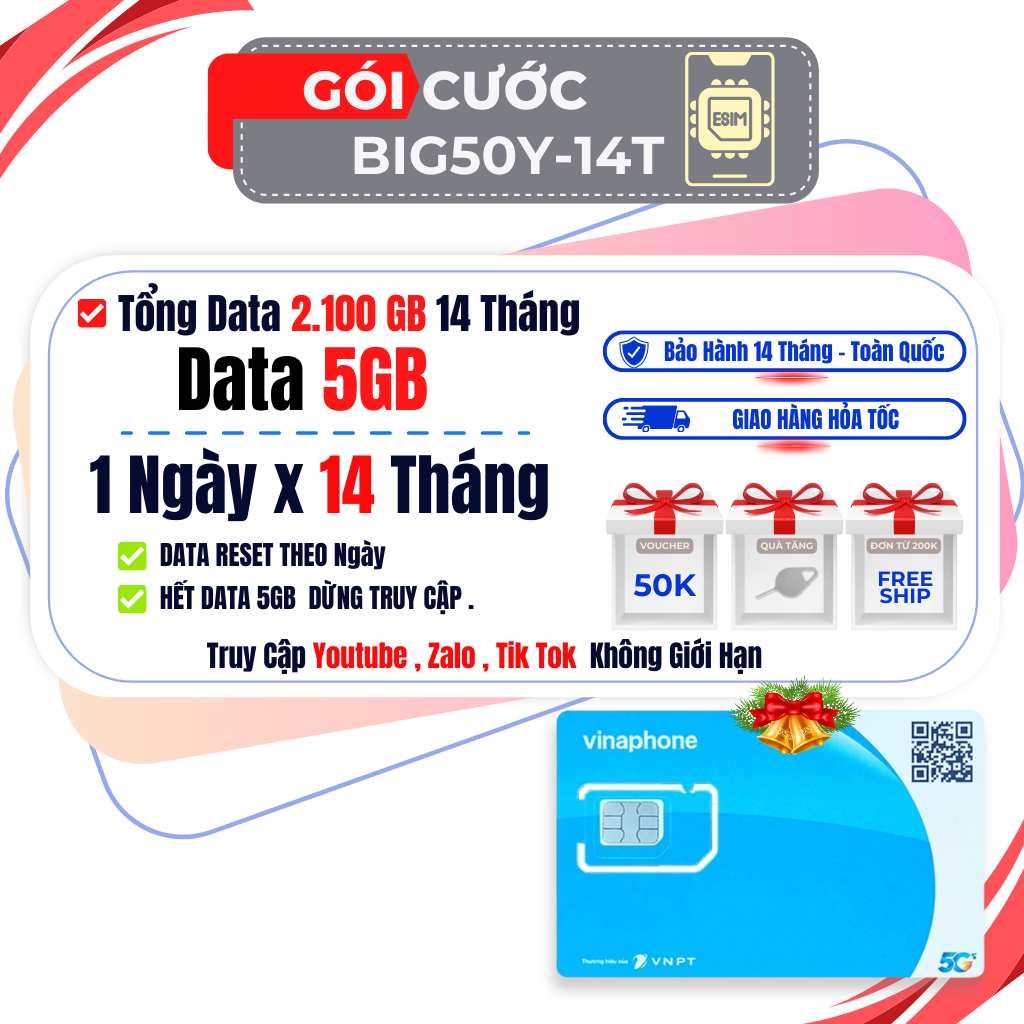 SIM4G Big50Y TD49 Vinaphone Sử Dụng 14 đến 18 Tháng Data Tốc Độ Cao 5G .Bảo Hành Toàn Quốc ...