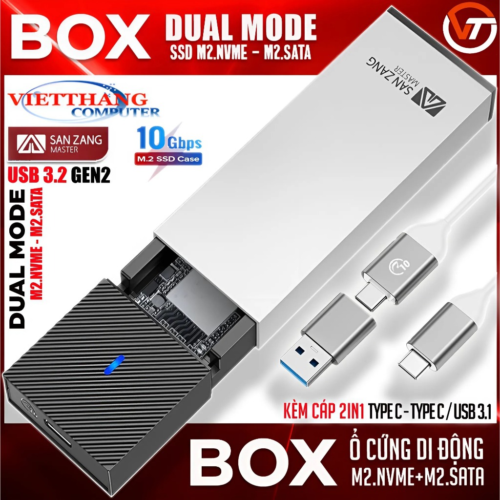 Box Di động Box Nvme - Box SSD SanZang Hỗ trợ Dual M2.NVMe + M2.SATA ...