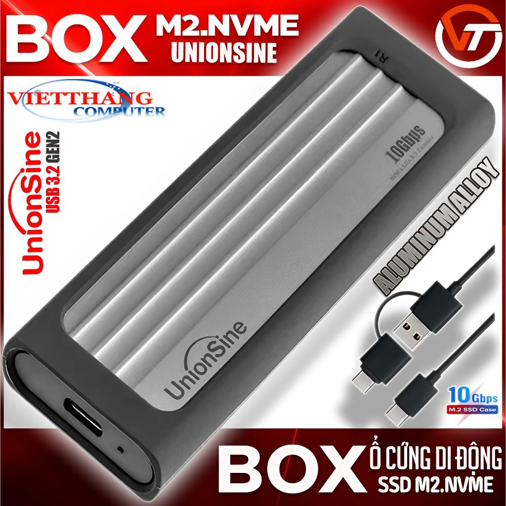 Box SSD Unionsine E320 Hỗ trợ SSD M2.NVMe 10Gbps 2 cáp USB-TypeC ...