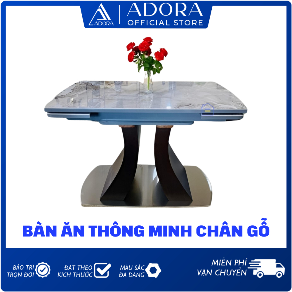 BÀN ĂN THÔNG MINH - ADORA - CHÂN GỖ KÉO DÀI 2 ĐẦU | Shopee Việt Nam